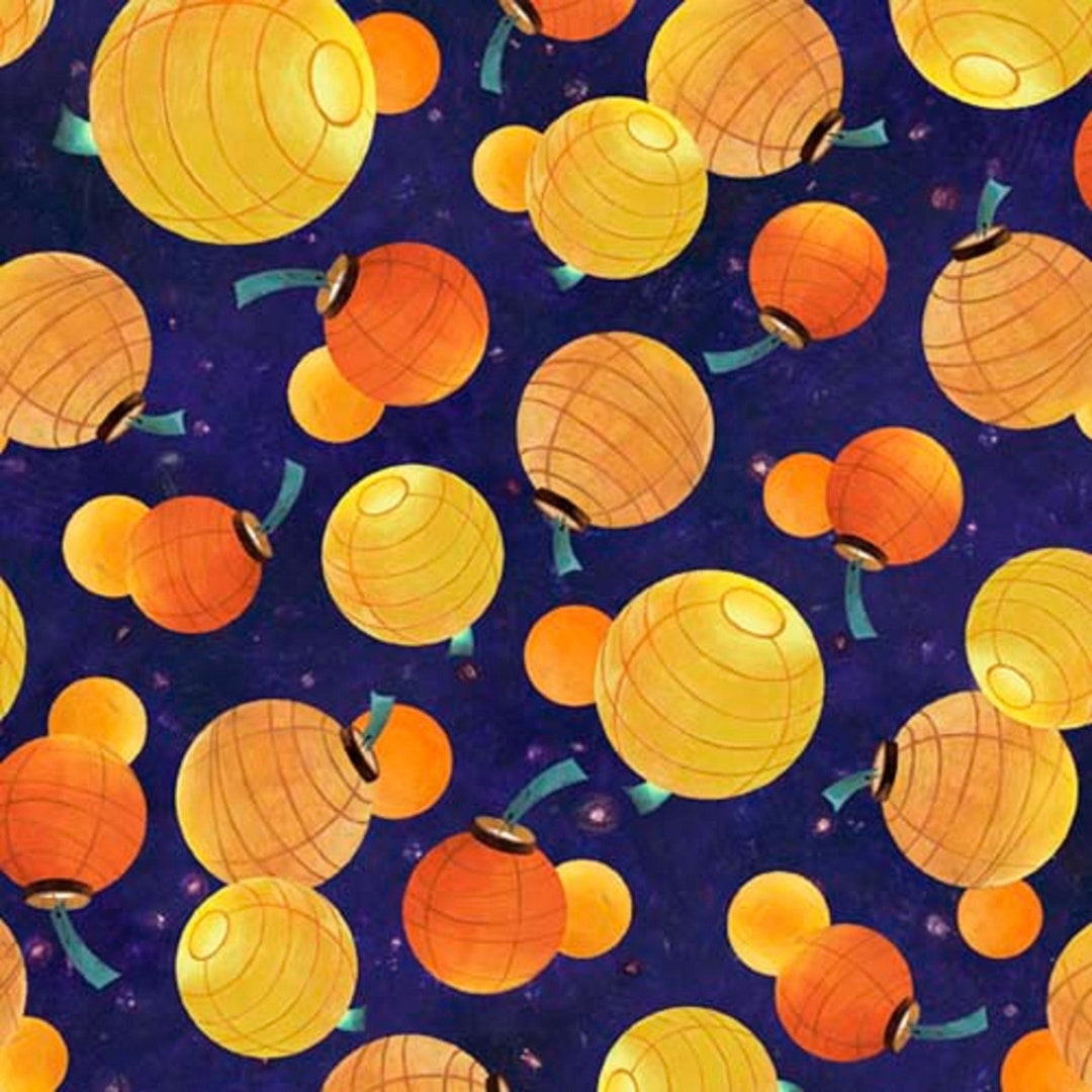 Fabric - QT Fabrics - Lantern Song - Chinese- Lanterns on Navy- 28628-N ...