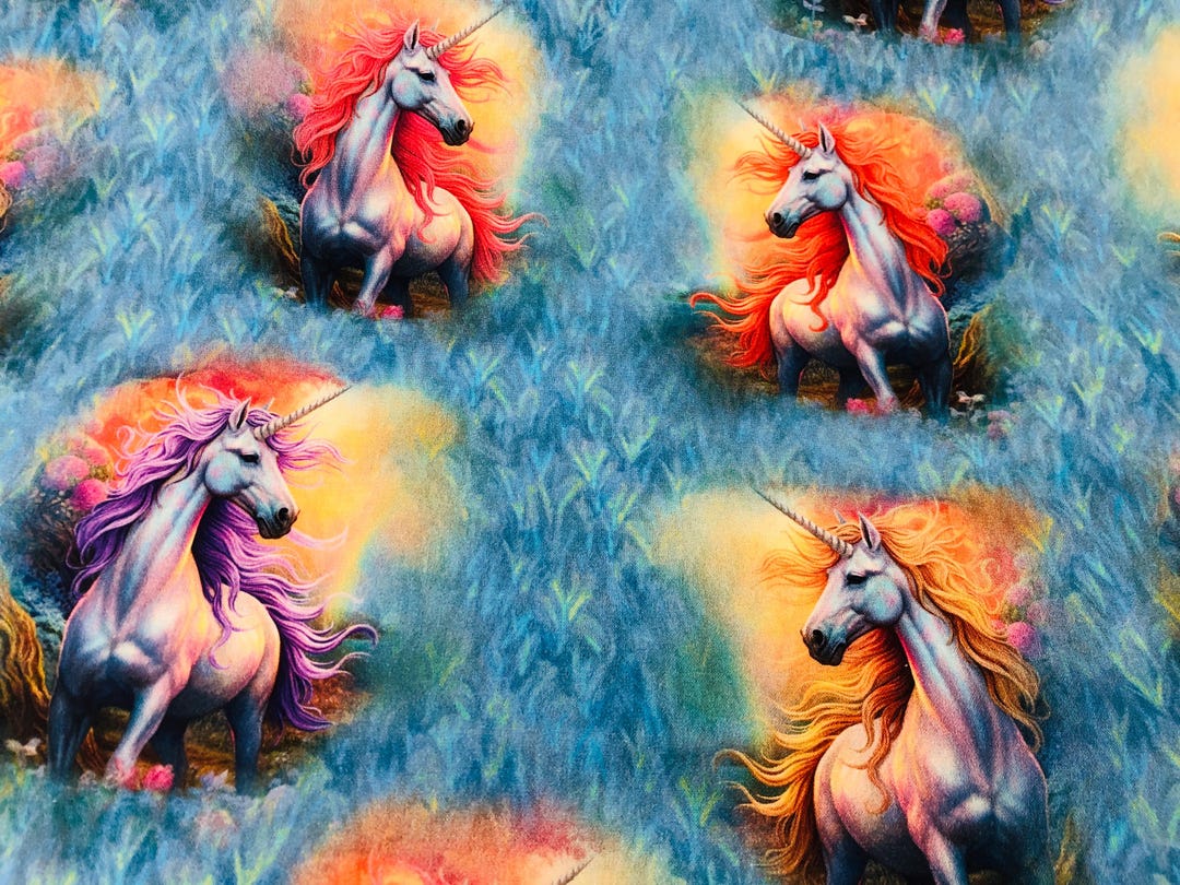 Fabric - QT Fabrics - Mystical Unicorns Painterly on Medium Blue 30611 -B Unicorn - Etsy