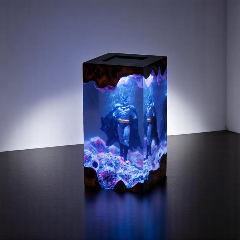 Dark Hero Lamp Resin Epoxy, Custom Resin Lamp Wood, Super Hero Night ...
