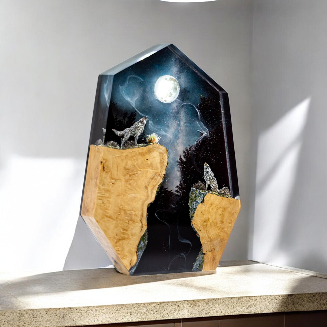 Lamp Wolf Epoxy Resin Wood, Custom Resin Lamp, Table Lamp, Christmas ...