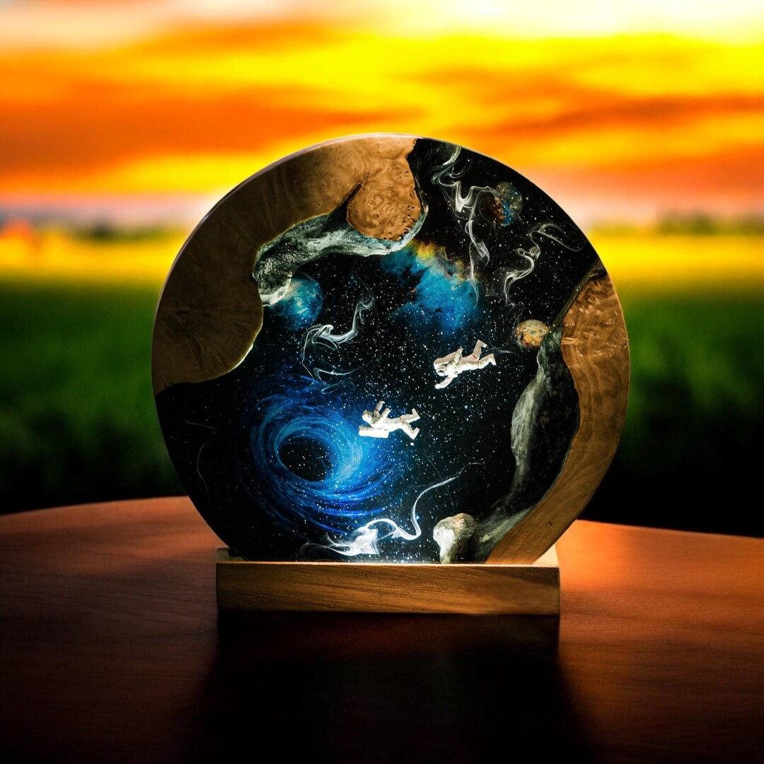 Lamp Galaxy Space Resin, Lamp Custom Resin, Galaxy Night Light Wood ...