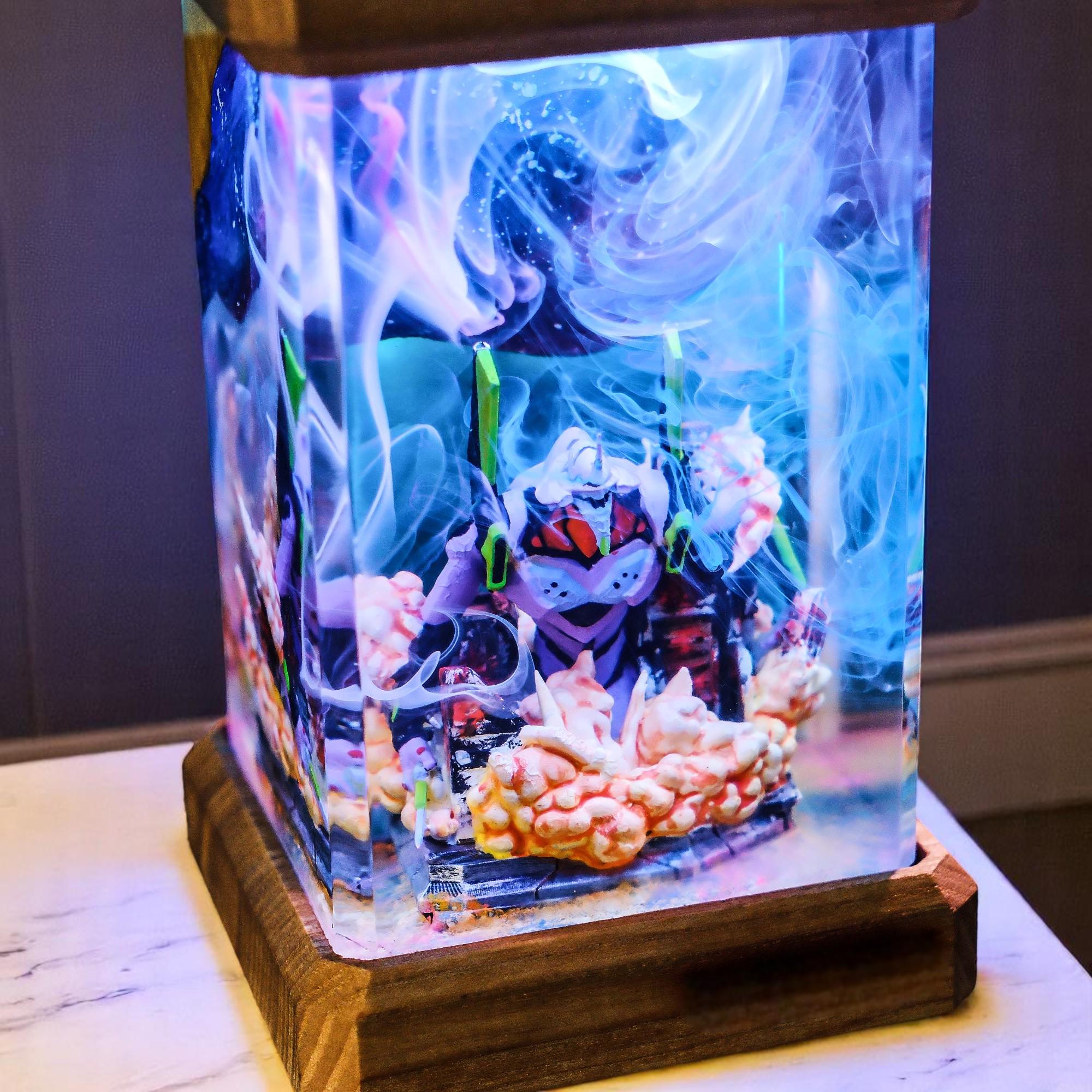 Robot Diorama Resin Lamp Wood, Eva Custom Night Light, Epoxy Resin Lamp ...