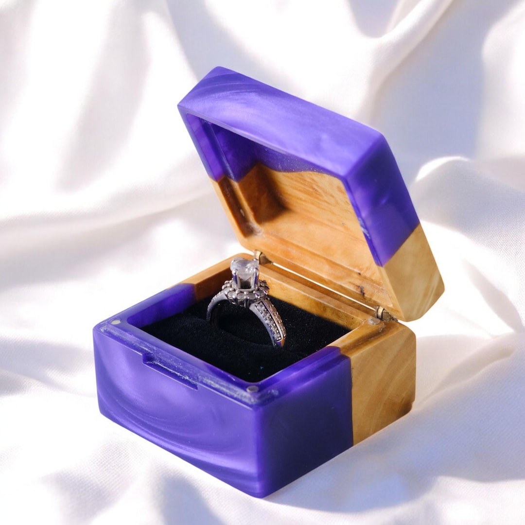 Engagement Ring Box Resin Wood, Ring Box Proposal, Wooden Resin Ring ...