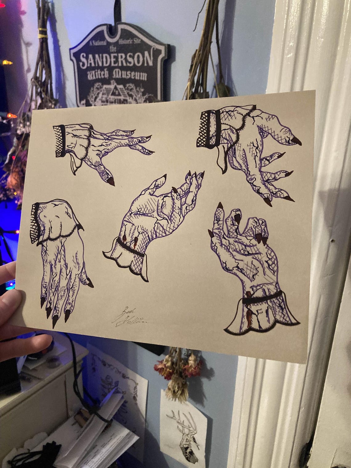 Halloween Vampire Bite Hands Art Print 8x10in Spooky Gore Original Pen ...