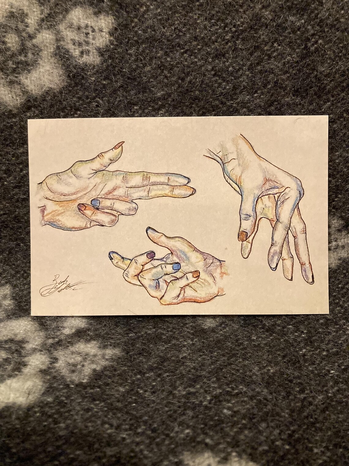 Rainbow Hand Art Prints: Set of 4 Psychedelic Pencil Drawings (4x6in ...