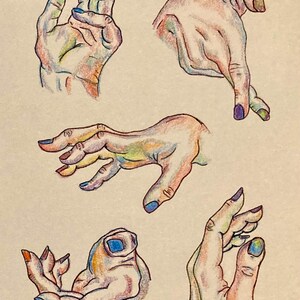 Rainbow Hand Art Prints: Set of 4 Psychedelic Pencil Drawings (4x6in ...