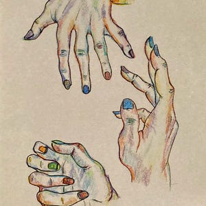 Rainbow Hand Art Prints: Set of 4 Psychedelic Pencil Drawings (4x6in ...