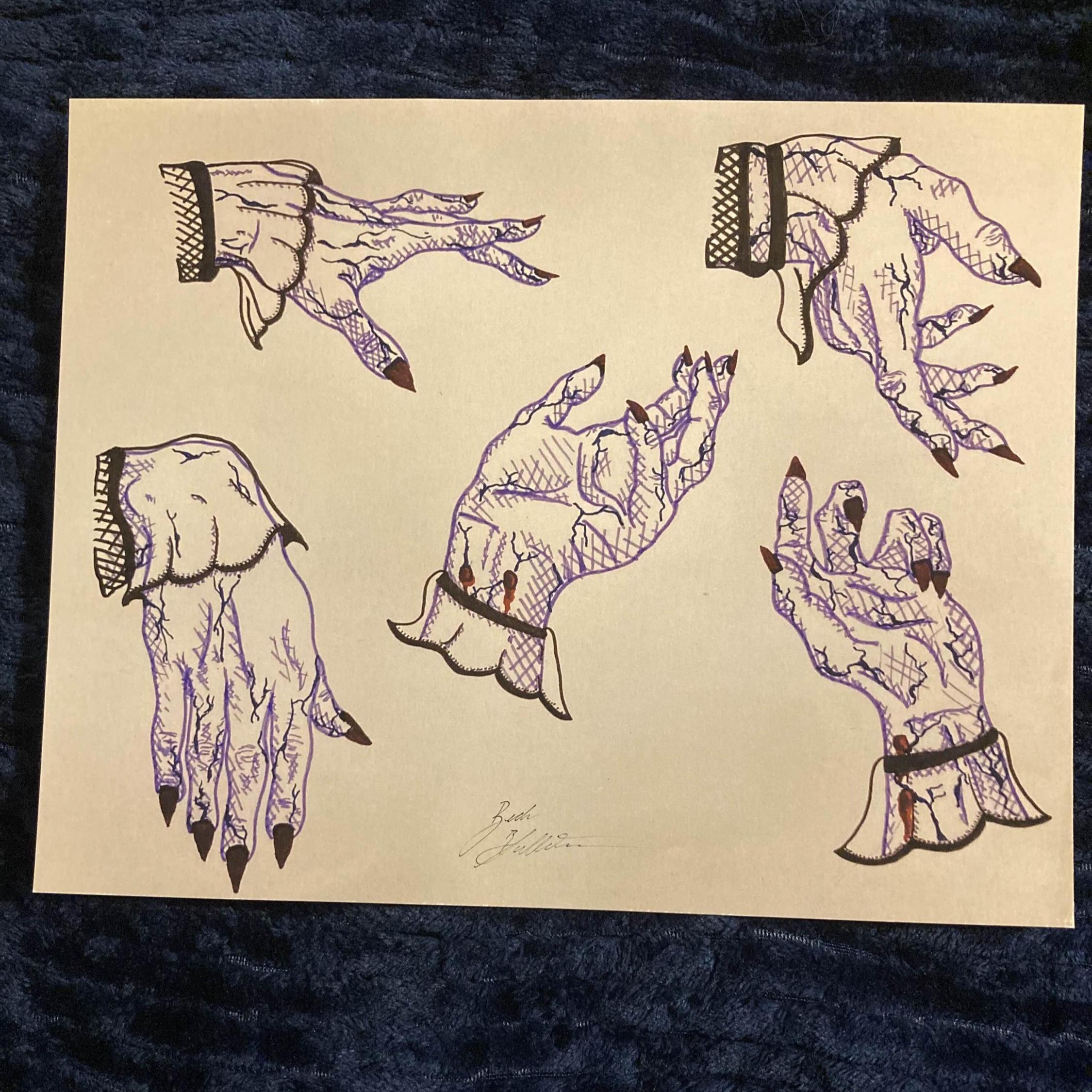Halloween Vampire Bite Hands Art Print 8x10in Spooky Gore Original Pen ...