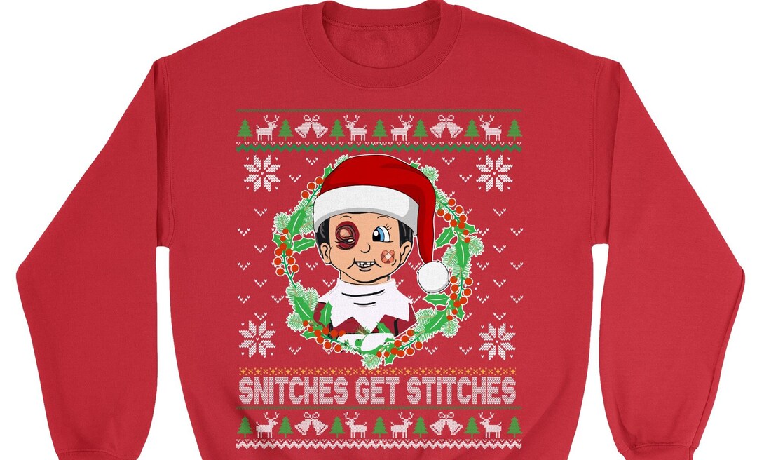Funny Christmas Gift - Snitches Get Stitches Funny Xmas Ugly Sweater ...