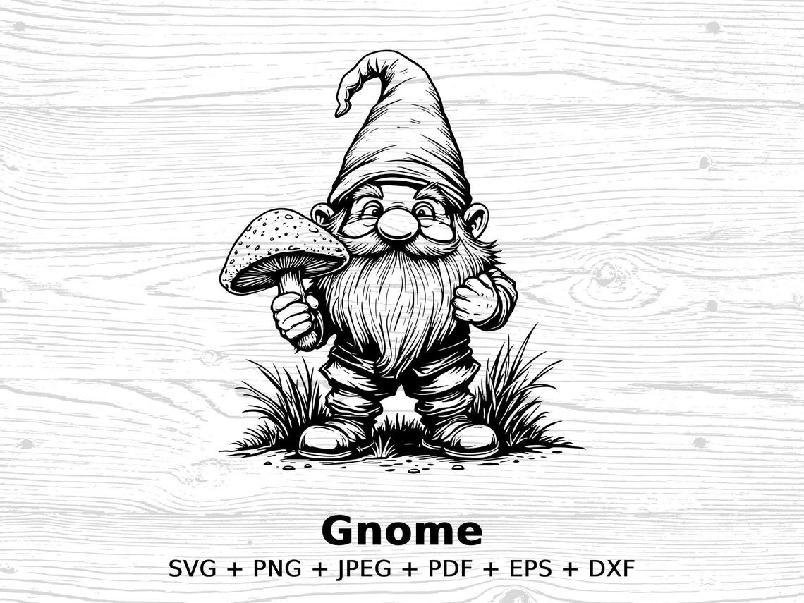 Whimsical Garden Gnome Vector Clipart, Digital Download, Fantasy ...