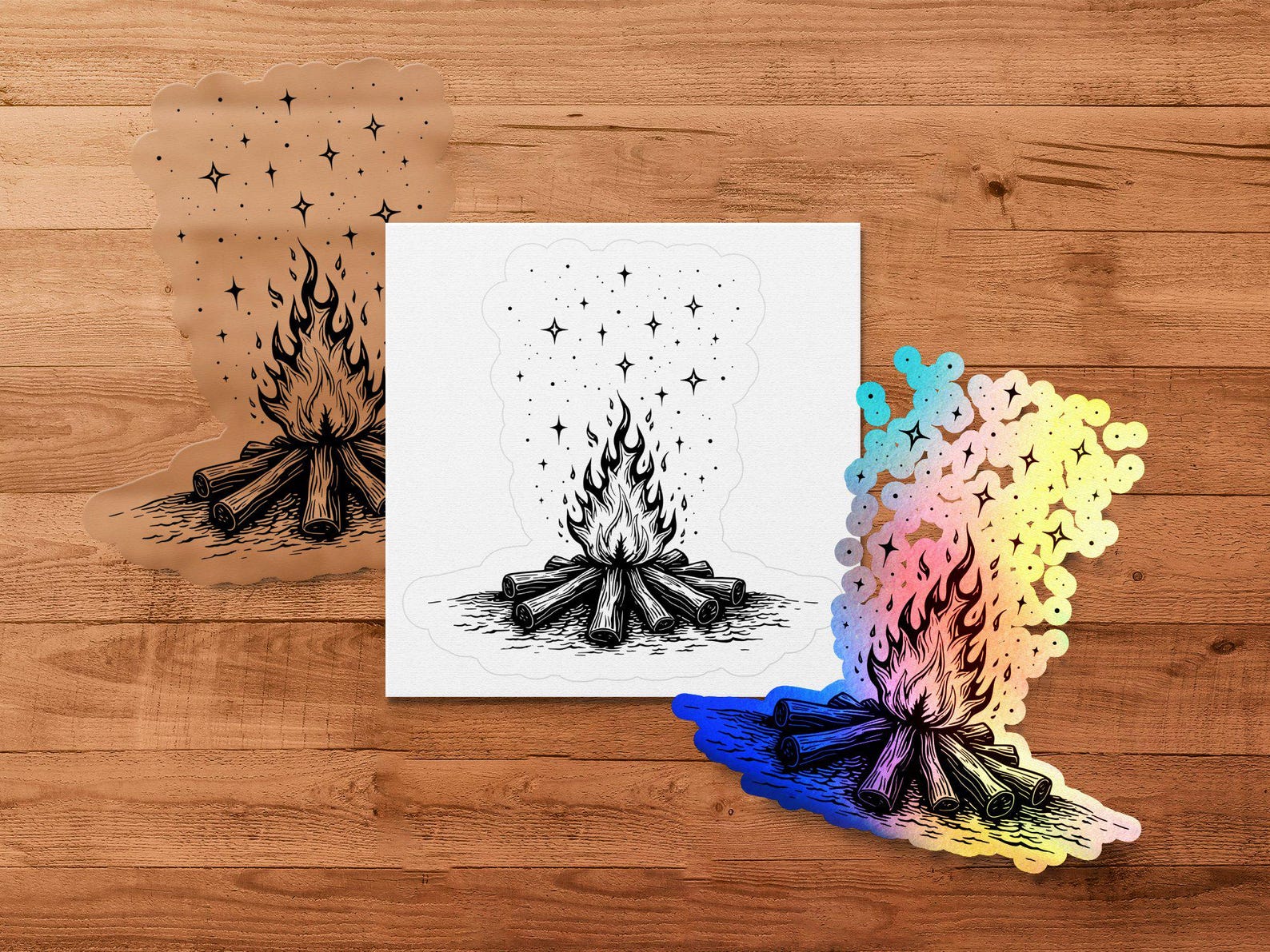 Campfire With Stars Illustration, Bonfire Digital Art, Starry Night ...