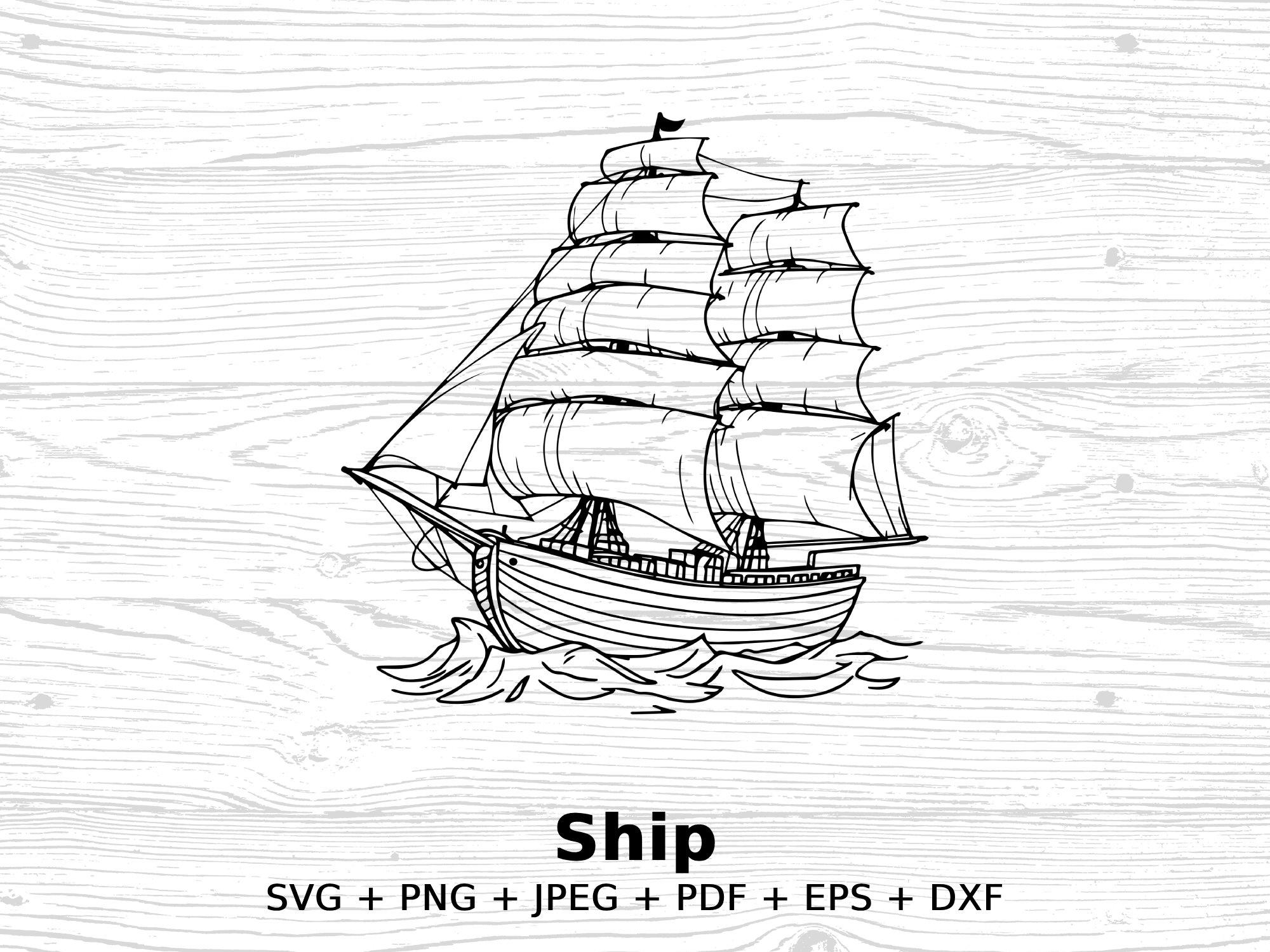 Vintage Sailing Ship SVG Download, Nautical Ship Digital Art, Ship ...