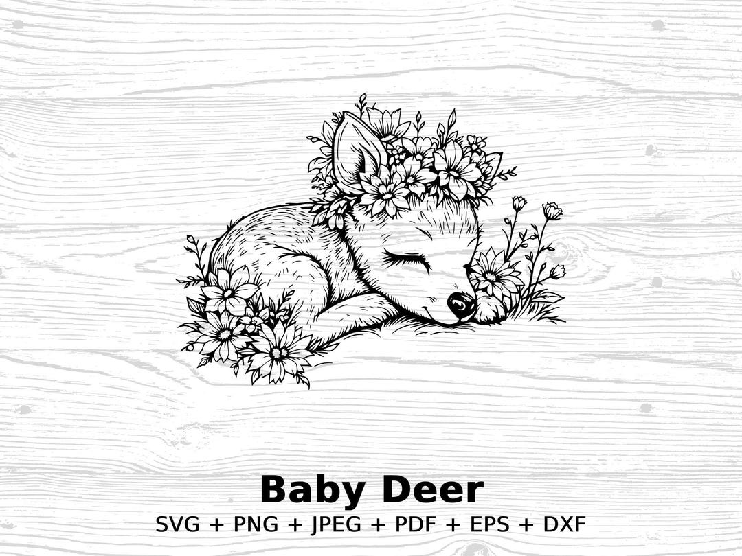 Cute Sleeping Deer Vector Clipart, Digital Download, Floral Deer ...