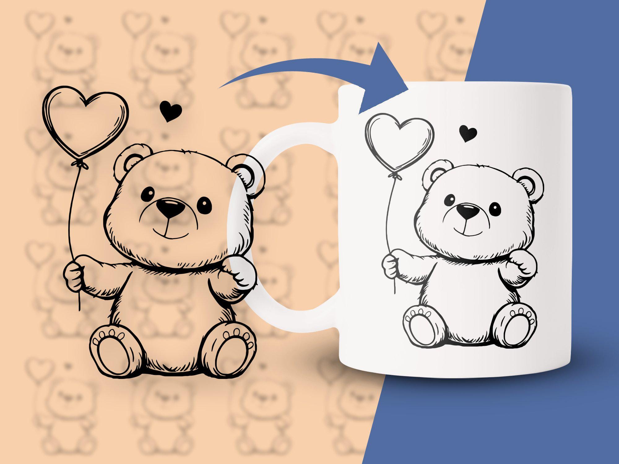 Valentines Teddy Bear Vector Clipart, Cute Bear With Heart Balloon ...