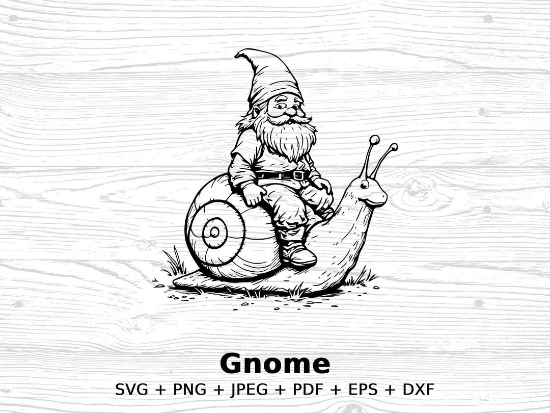 Gnome Riding Snail Digital Art Download, Svg Png Jpeg Pdf Eps Dxf Files ...