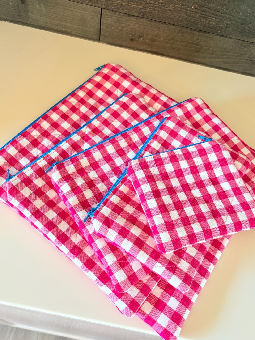 Quilted Zipper Pouch: Raspberry Gingham Bogg Bag Accessory - Etsy