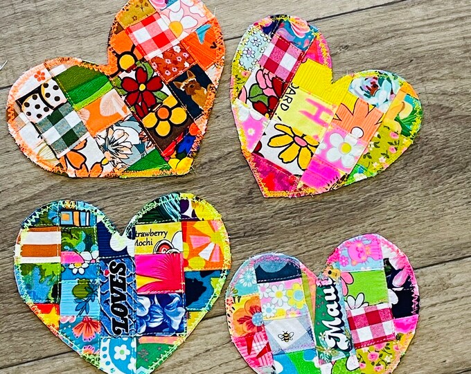 Vintage Hawaiian Patchwork Heart Patches / Sew on Patch / Handmade ...