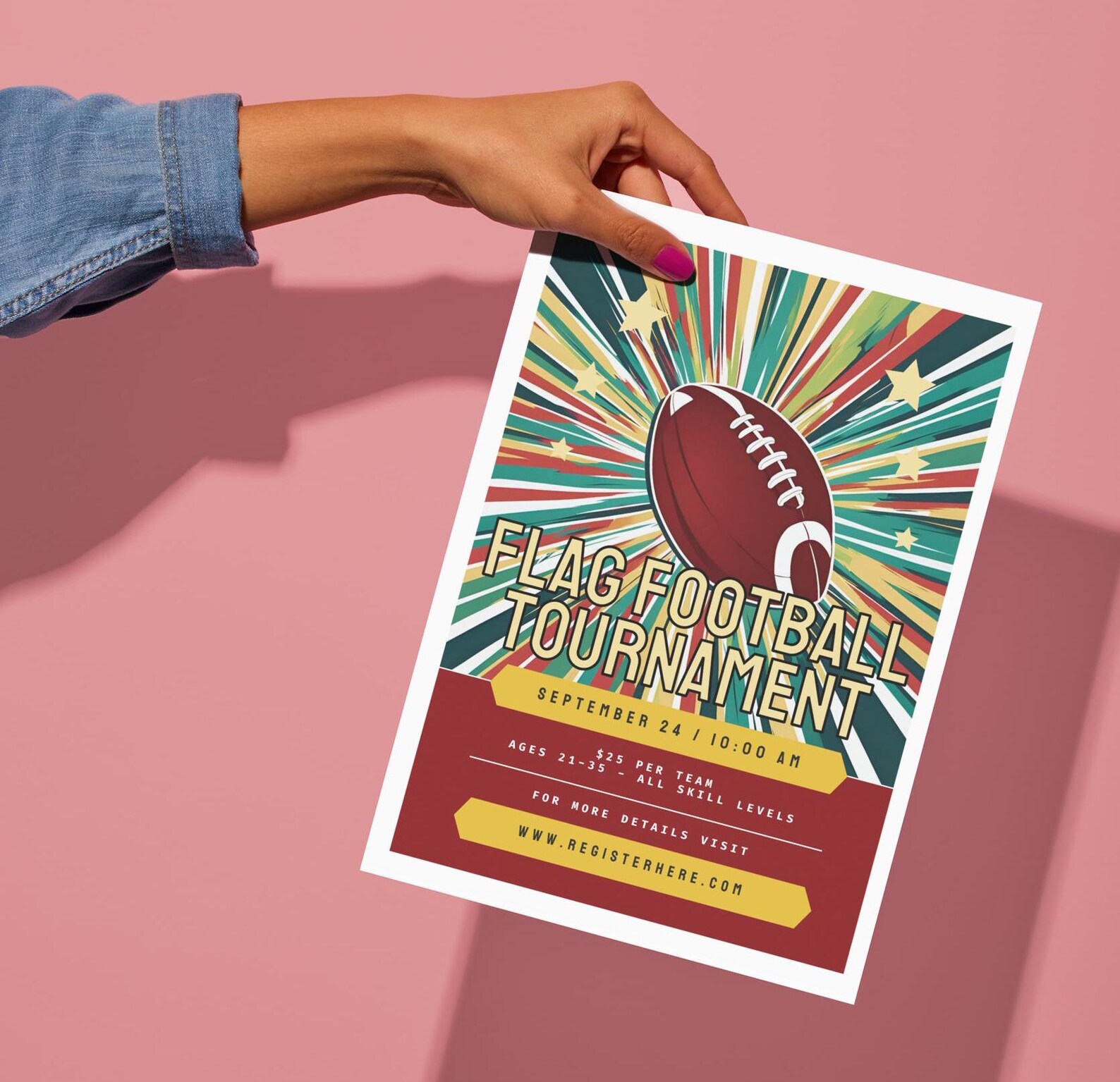 Editable Flag Football Tournament Flyer Template | Customizable Meetup ...