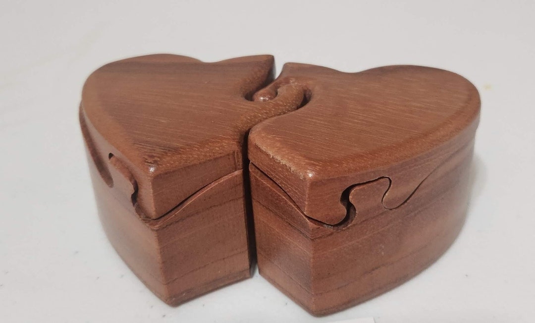 Hand-crafted Wooden Double Heart Puzzle Trinket Box - Etsy