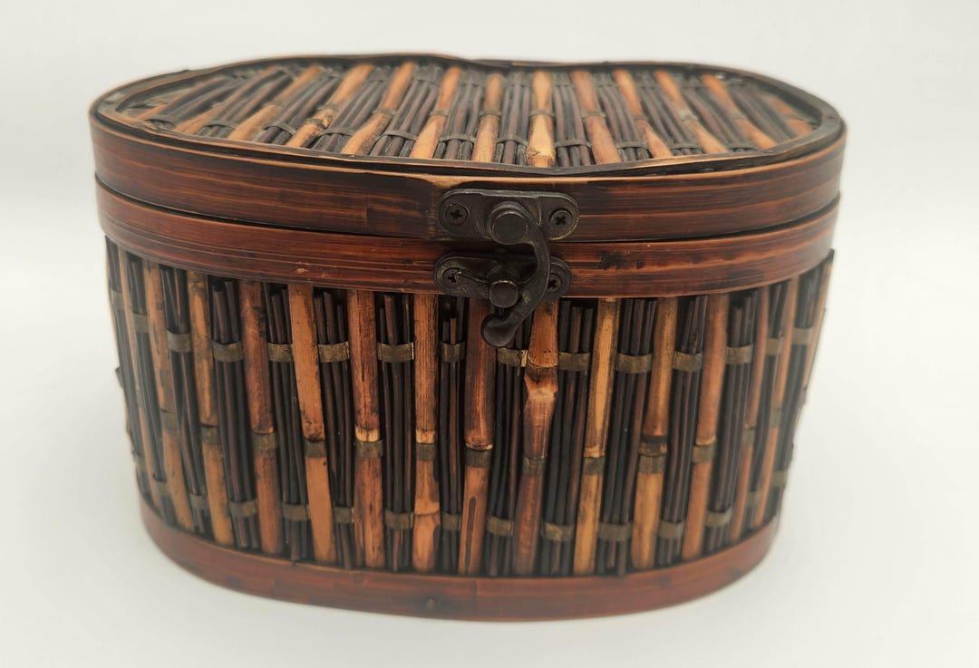 Bamboo Oval Box; Bamboo Twigs Woven With Brass - Etsy