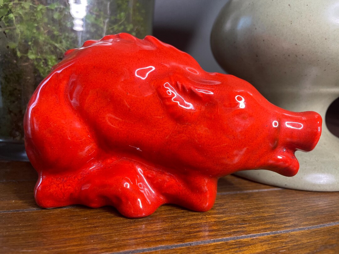 Vintage Ceramic U of A/arkansas Razorback/piggy Bank in High Red Gloss ...