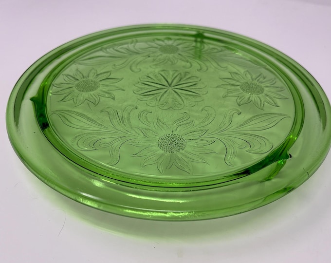 Vintage Uranium Green Depression Glass Footed Cake, Serving Plate in ...