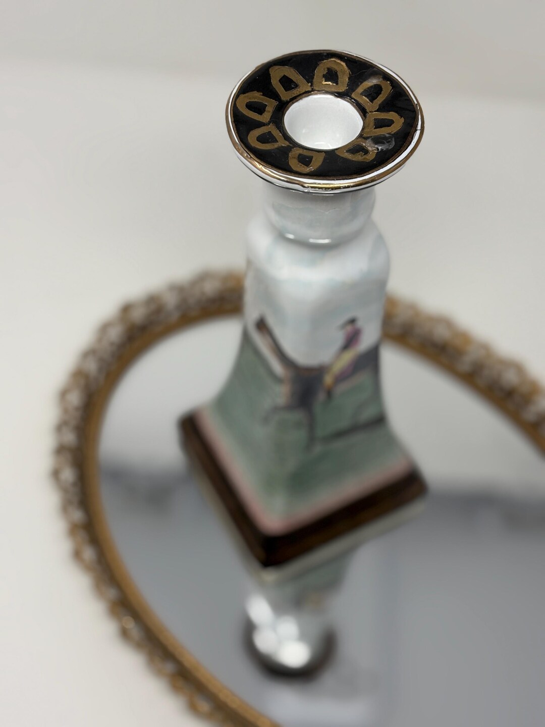 Vintage Porcelain Candlestick Holder With Equestrian, Horse Decor and ...