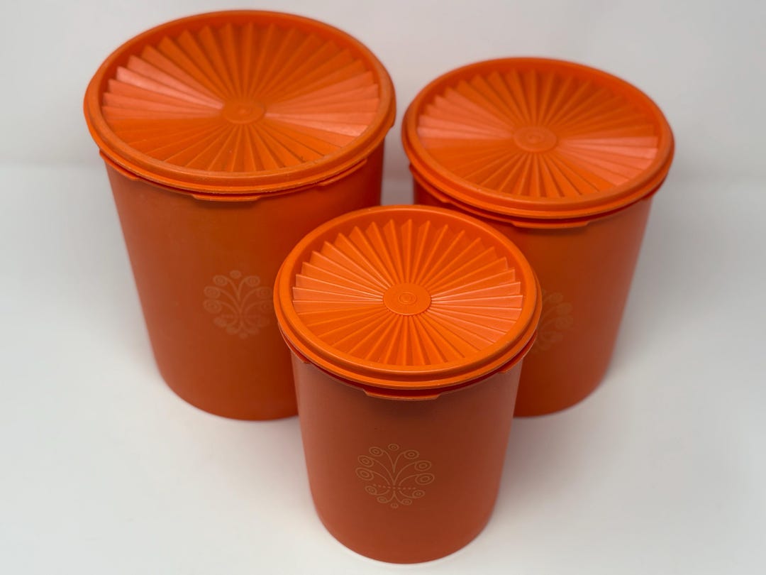 Vintage Harvest Orange Tupperware Cannisters, Containers, Set of Three ...