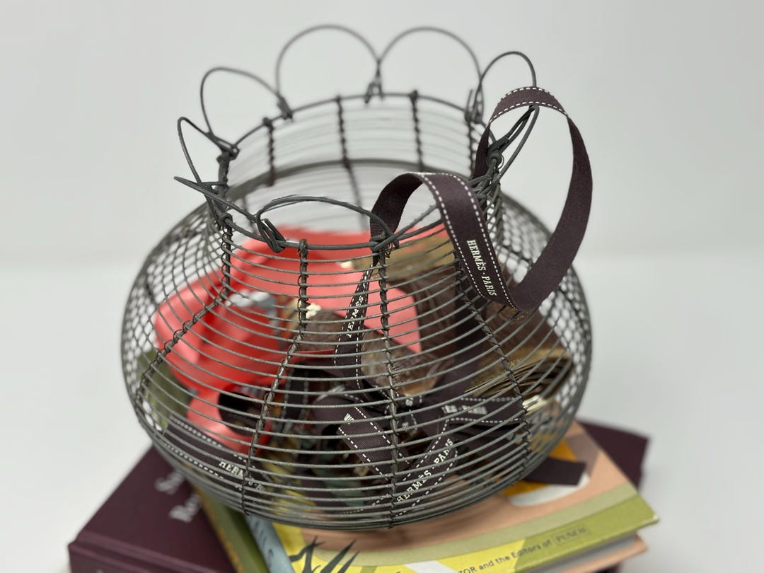Vintage Large Circular, Round Black Wire Egg, French Farmhouse Basket ...