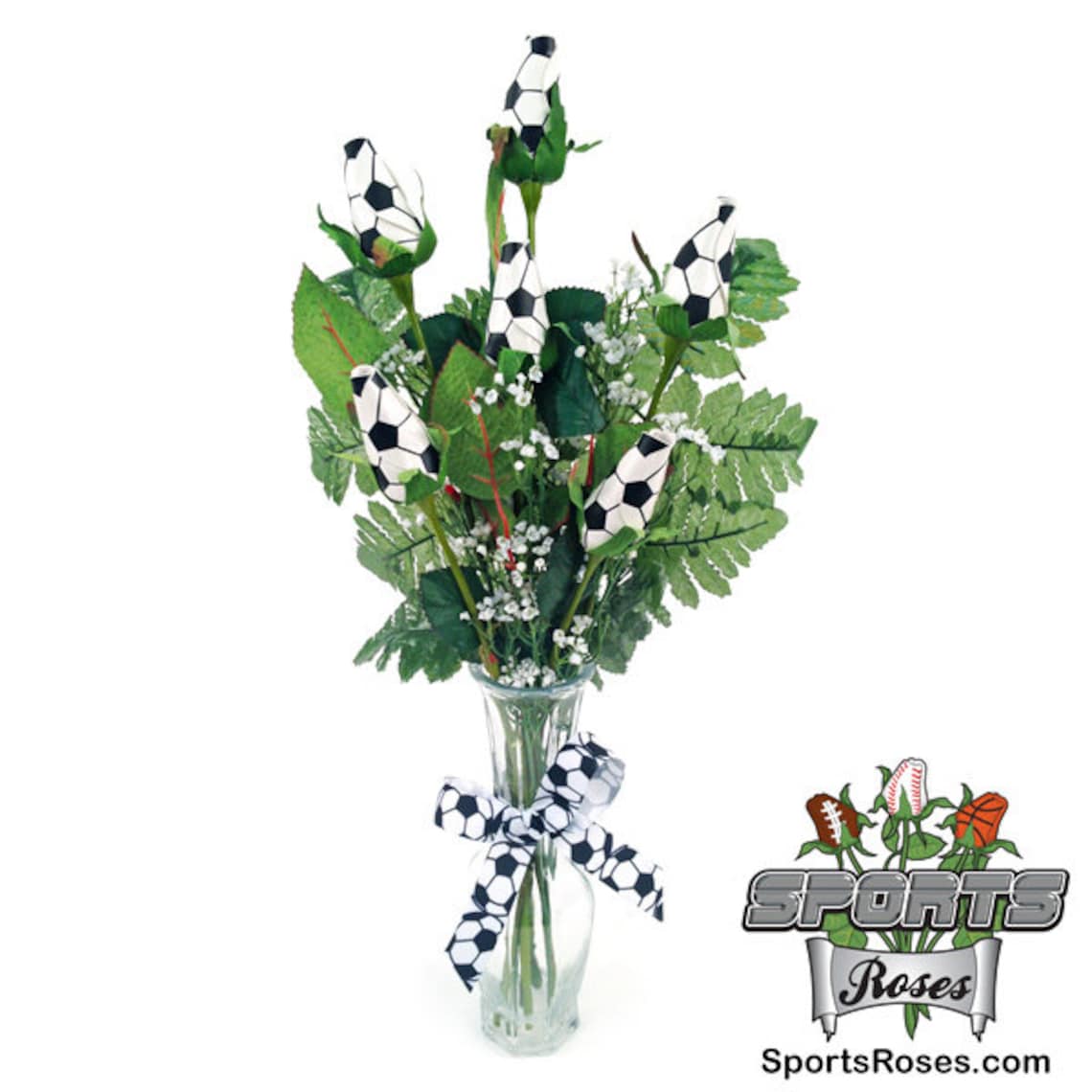 Soccer Rose Bouquet With Vase Soccer Valentine Soccer | Etsy