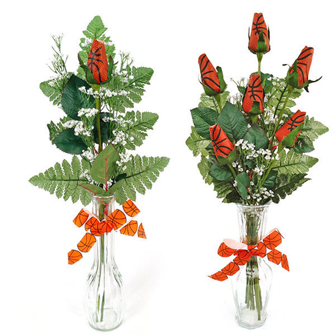 Basketball Rose Bouquet With Vase, Basketball Centerpiece, Basketball ...