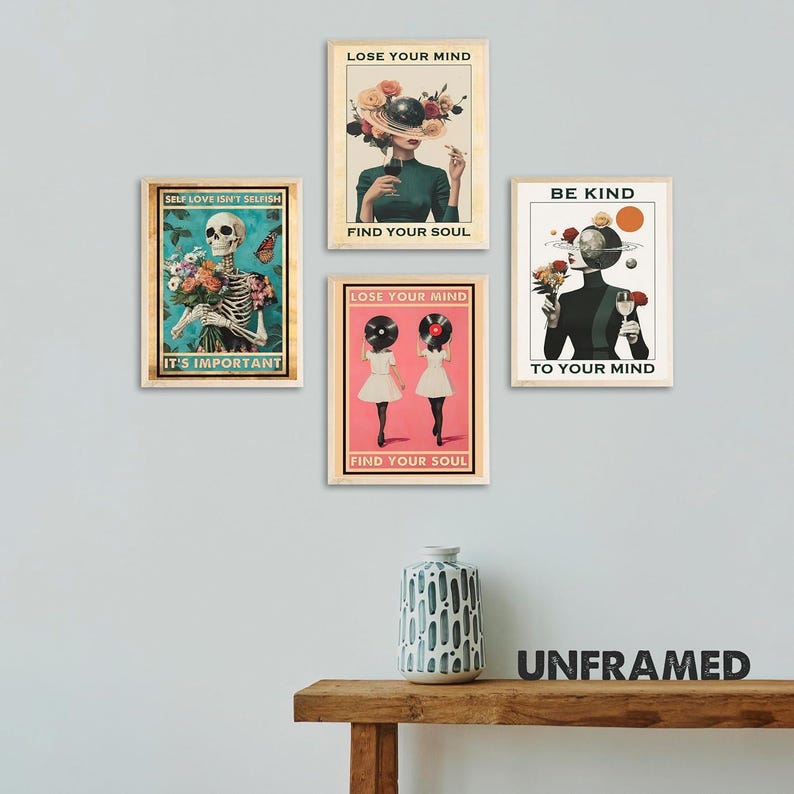 Boho Mental Health Posters (set of 6): Vintage Green Inspirational Wall ...