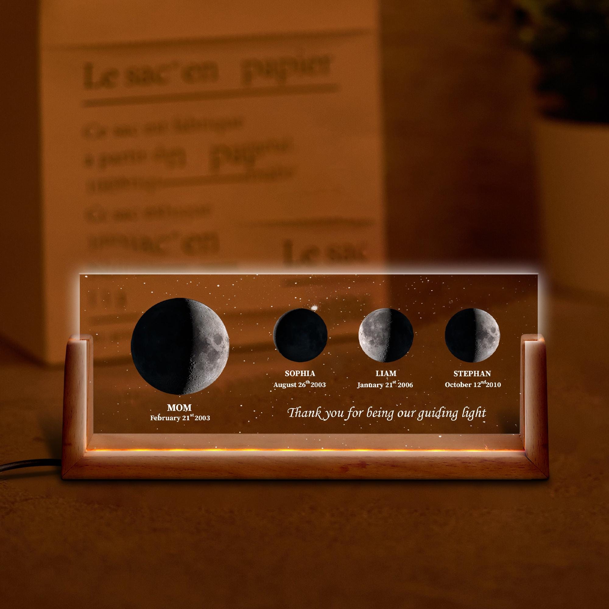 Custom Moon Phase LED Night Light, Personalized Moon's Phase With Kids ...