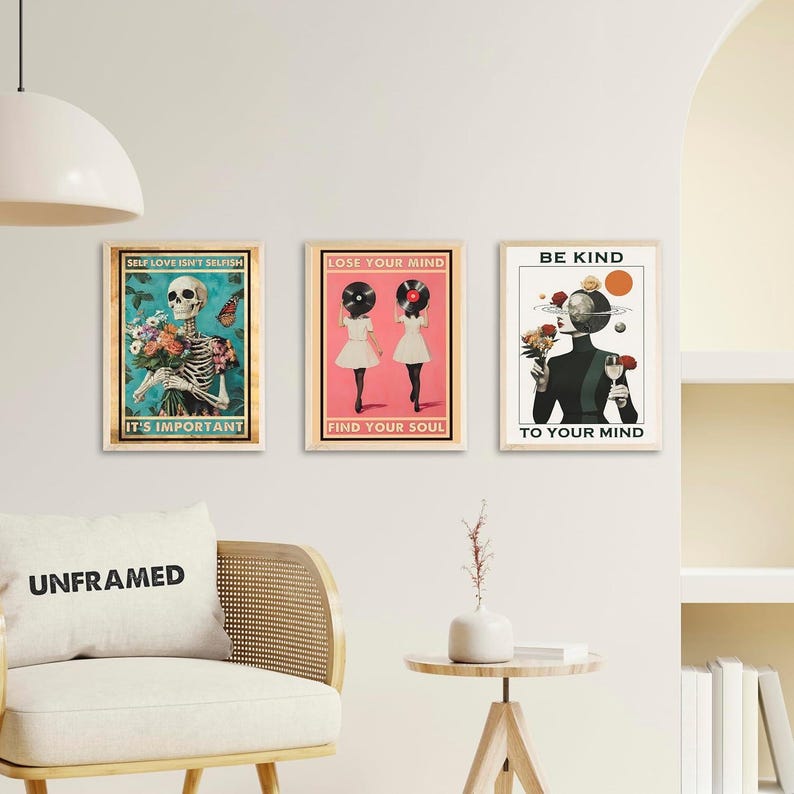 Boho Mental Health Posters (set of 6): Vintage Green Inspirational Wall ...