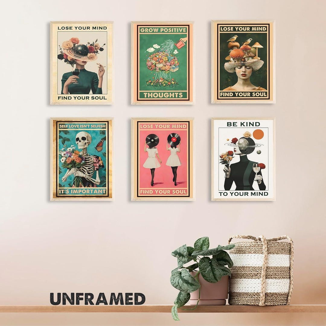 Boho Mental Health Posters (set of 6): Vintage Green Inspirational Wall ...