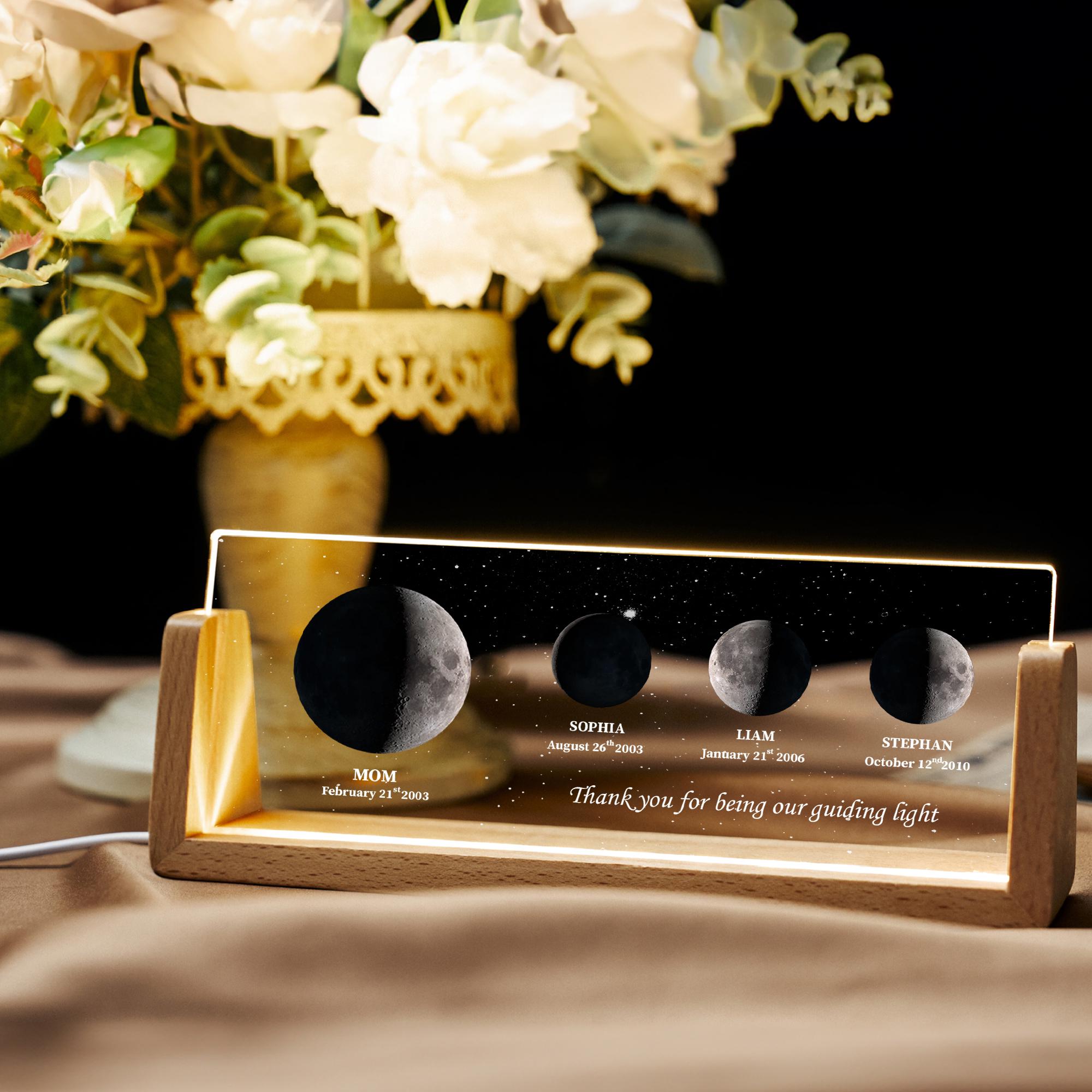 Custom Moon Phase LED Night Light, Personalized Moon's Phase With Kids ...