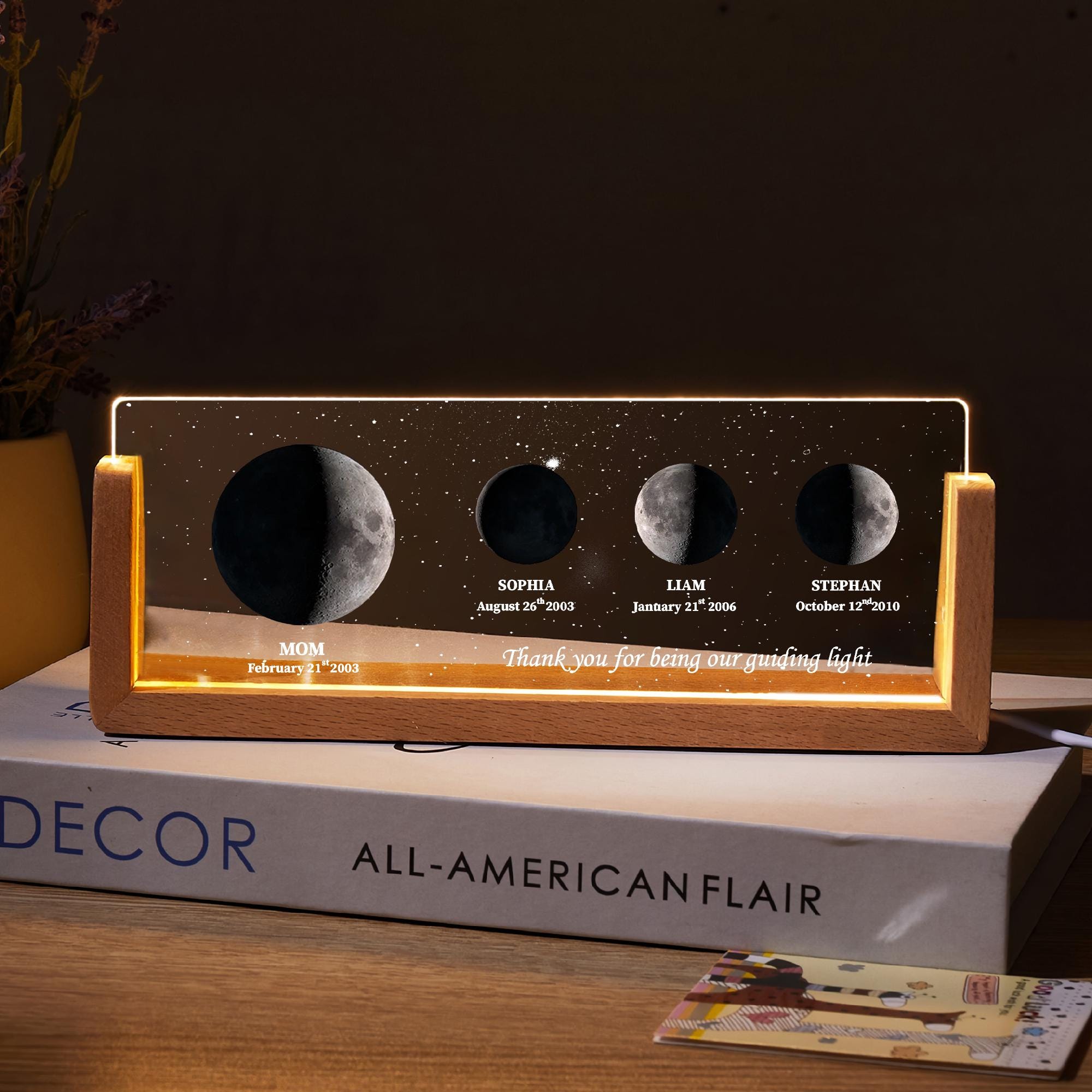 Custom Moon Phase LED Night Light, Personalized Moon's Phase With Kids ...