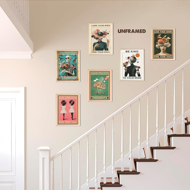 Boho Mental Health Posters (set of 6): Vintage Green Inspirational Wall ...