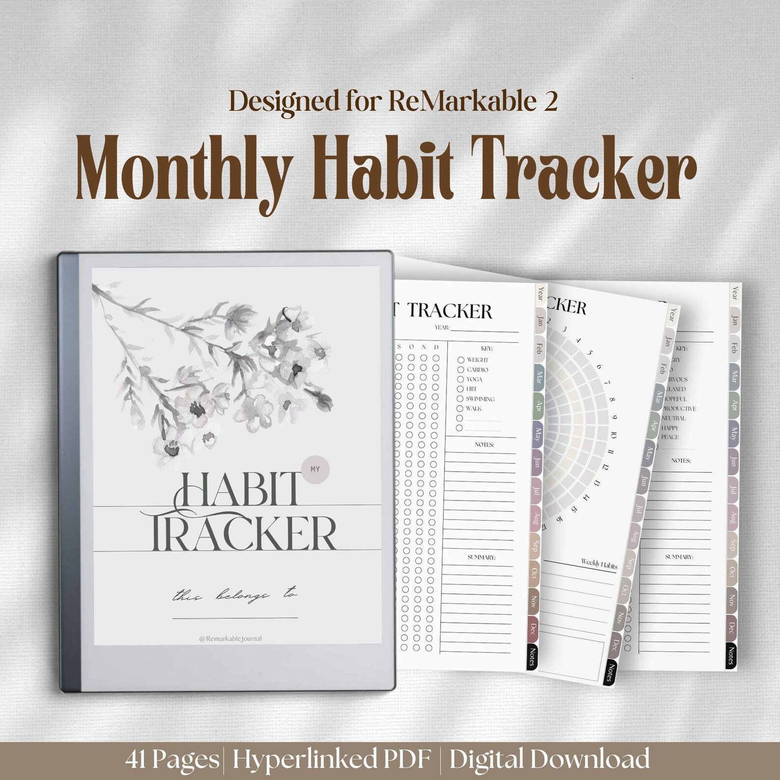 Monthly Habit Tracker for Remarkable 2 Template | Mood Tracker ...