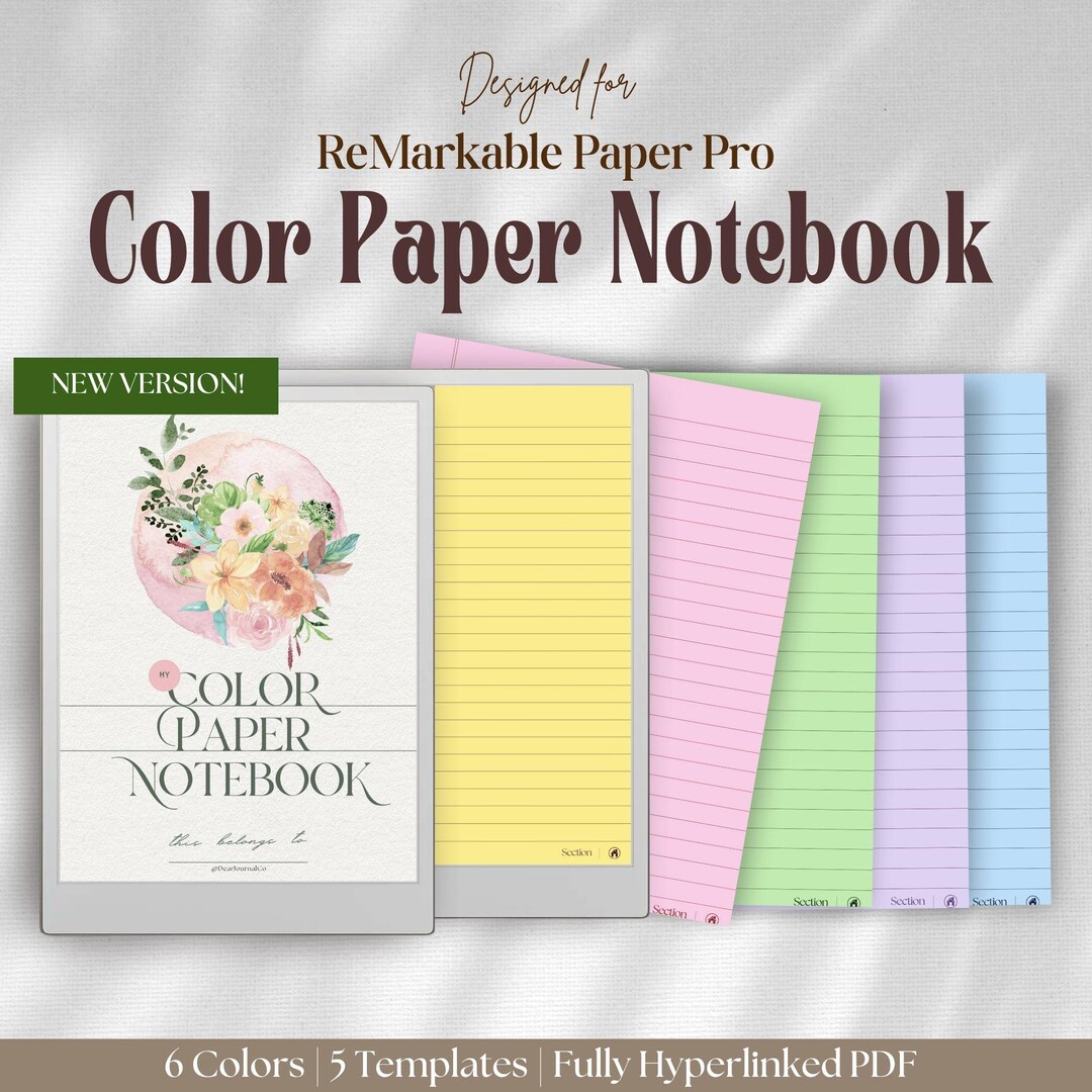 Color Paper Notebook for Remarkable Paper Pro: Digital Notebook, Lined ...