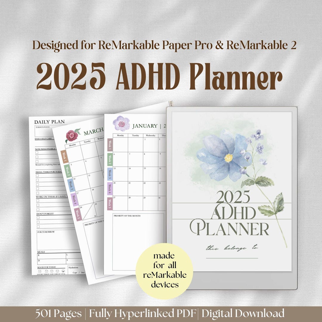 2025 ADHD Planner for Remarkable Paper Pro Templates | ADHD Daily ...