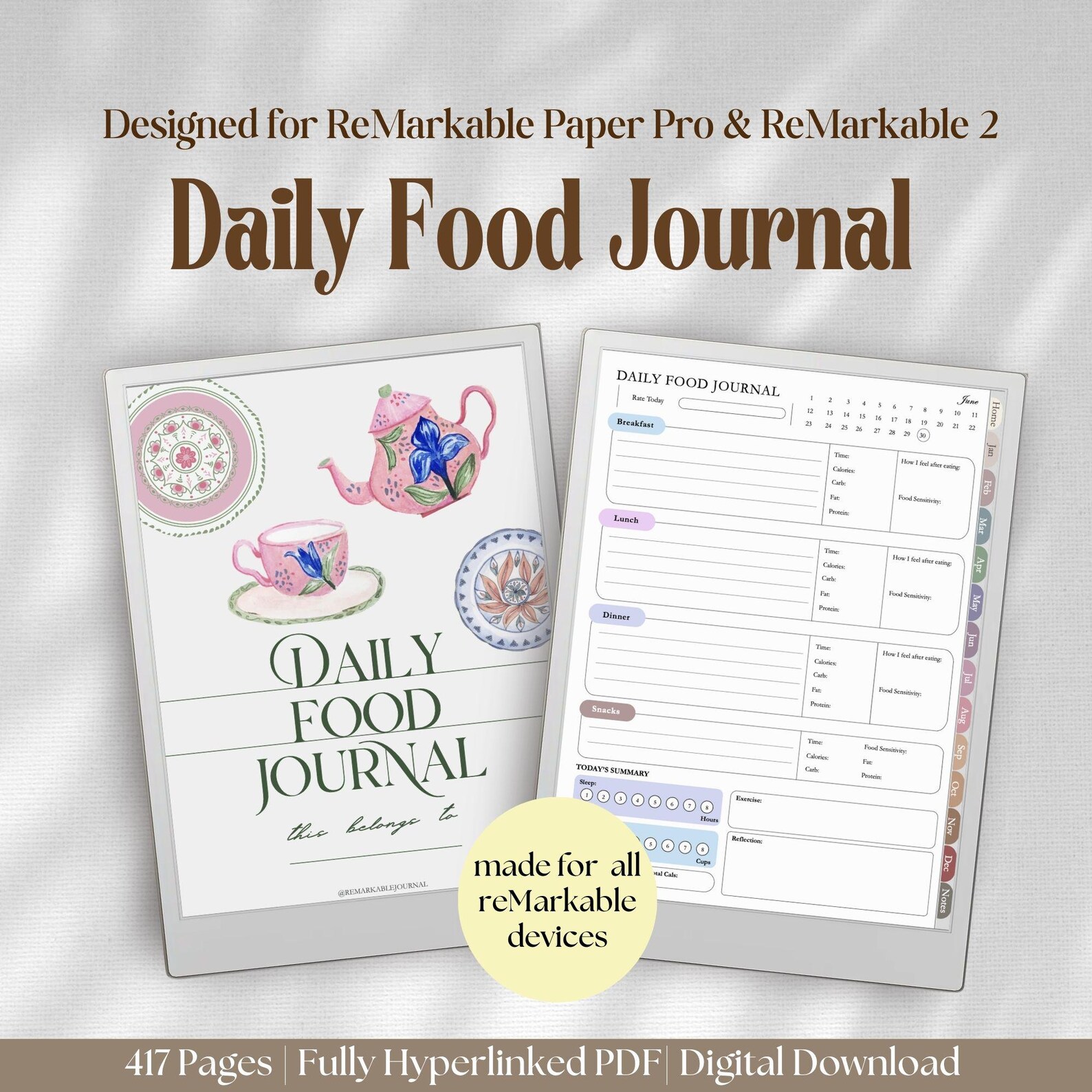 Food Journal for Remarkable Paper Pro & Remarkable 2: Daily Diet ...