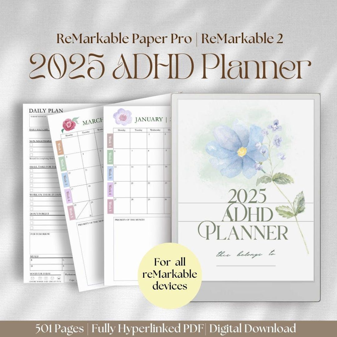 2025 ADHD Planner Remarkable Paper Pro 2025 Digital Planner Remarkable ...