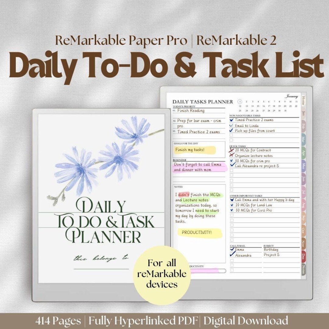 Daily to Do List Remarkable Paper Pro Task Planner Remarkable Pro Color ...