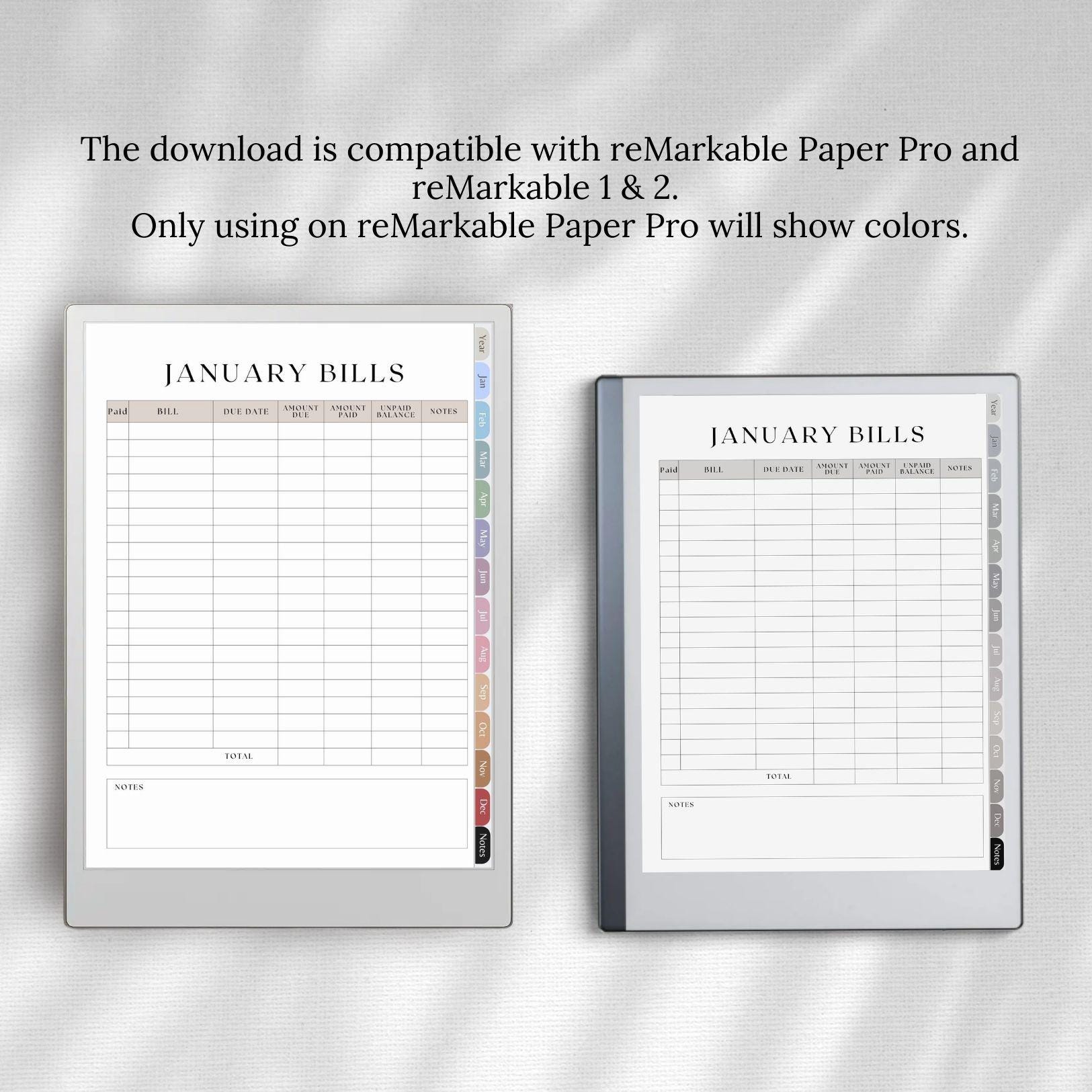 Monthly Bill Tracker for Remarkable Paper Pro & Remarkable 2: Budget ...