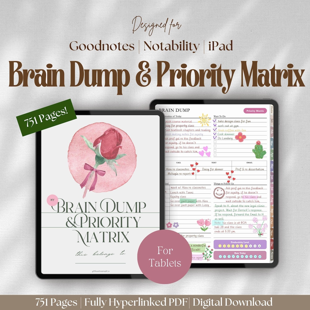 Brain Dump & Priority Matrix iPad Planner Goodnotes, Notability: Daily ...
