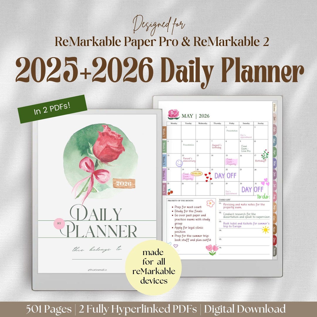 2025 2026 Daily Planner for Remarkable Paper Pro & Remarkable 2 ...