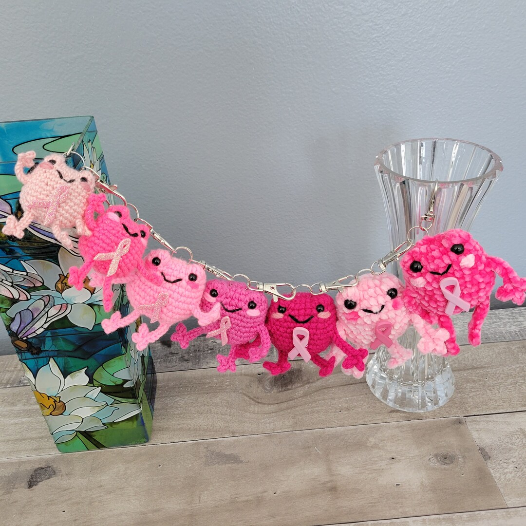 Mini Pink Crochet Breast Cancer Awareness Frog Plushie Keychain - Etsy