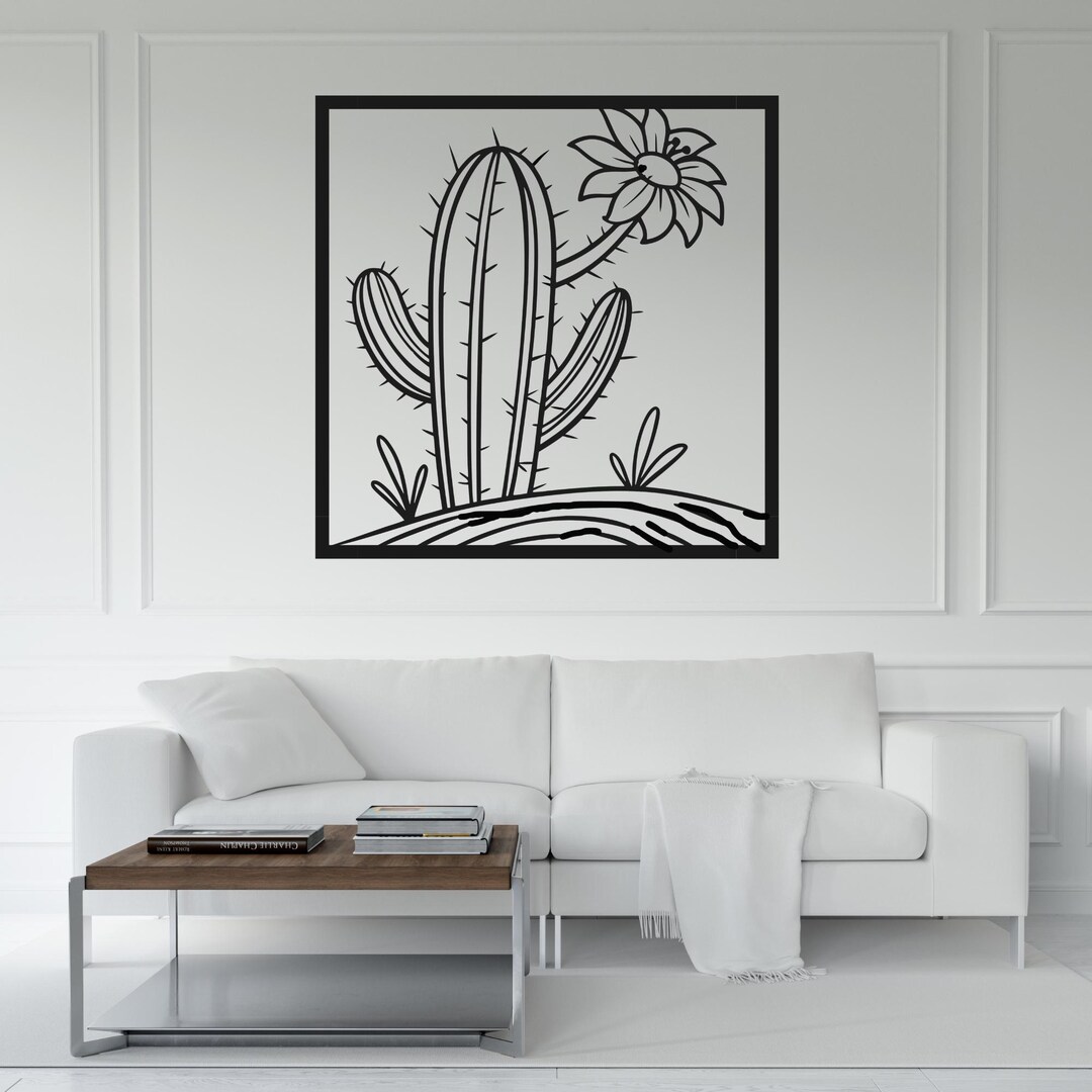 DIY Cactus Wall Art Laser Cut – Blooming Cactus in Rectangular Frame ...