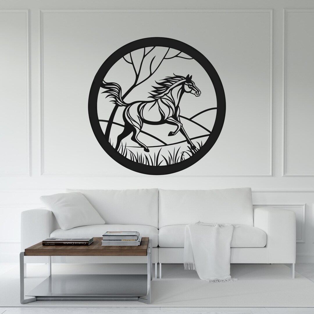 Laser Cut Running Horse Wall Art - DIY Project Elegant Round Frame ...